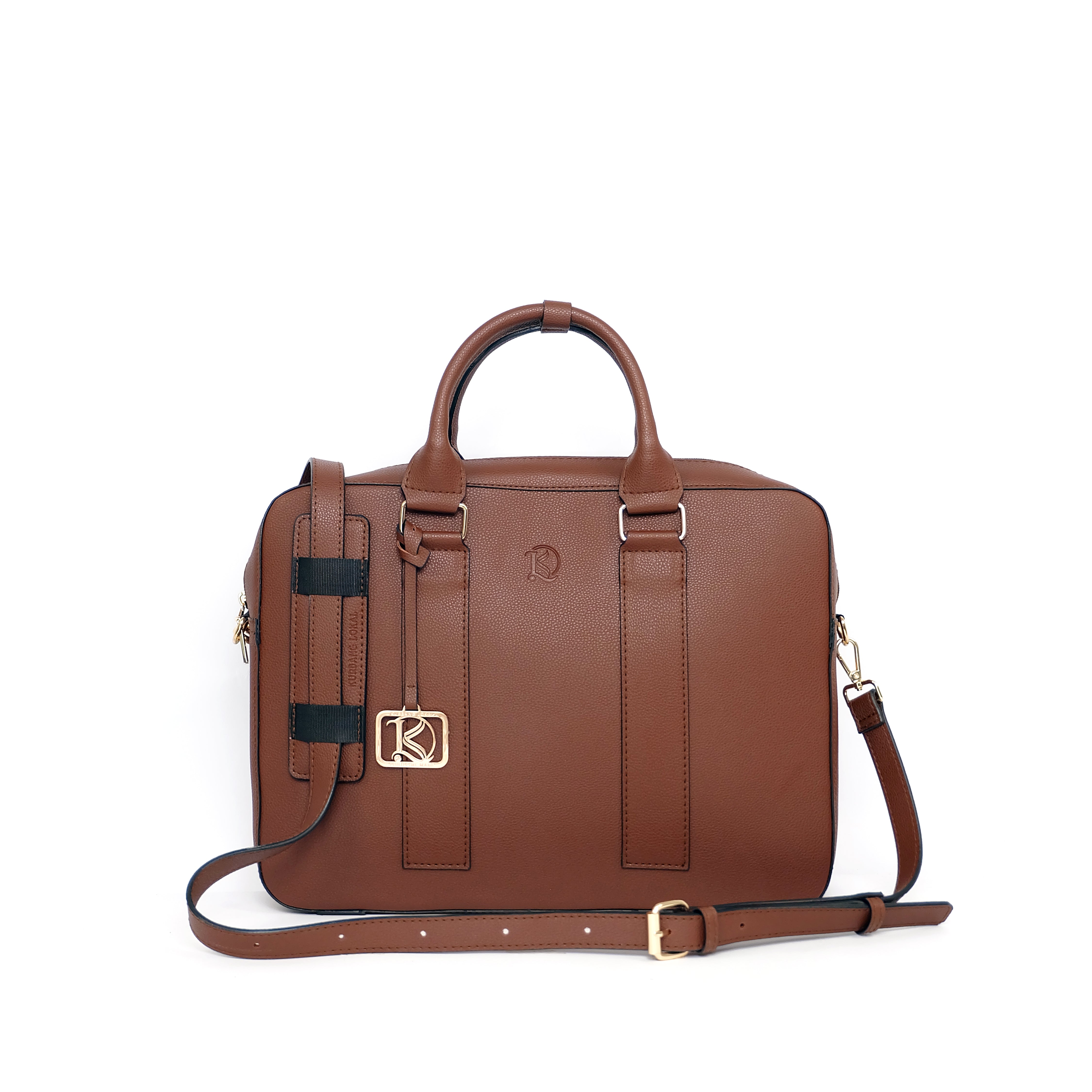 RAJAH Laptop Bag in Grained Choco (Gold Hardware) - PU Leather ...